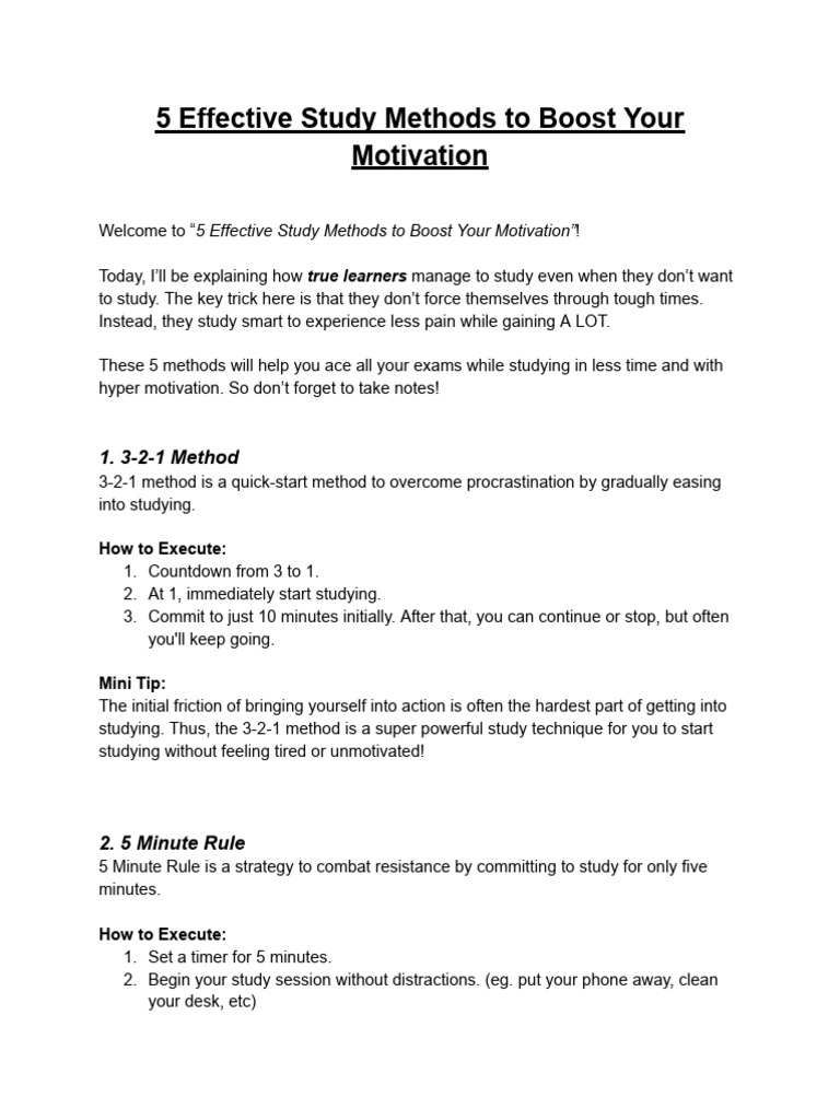 5 Effective Study Methods To Boost Your Motivation | PDF