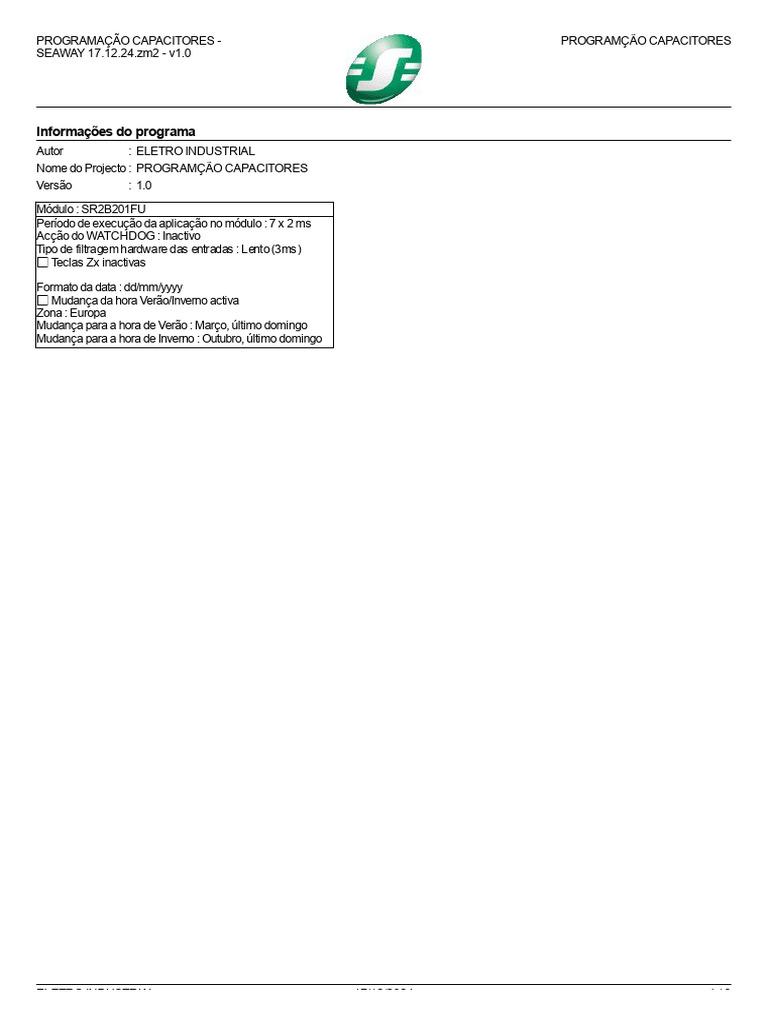 PROGRAMAÇÃO CAPACITORES SEAWAY 17.12 | PDF