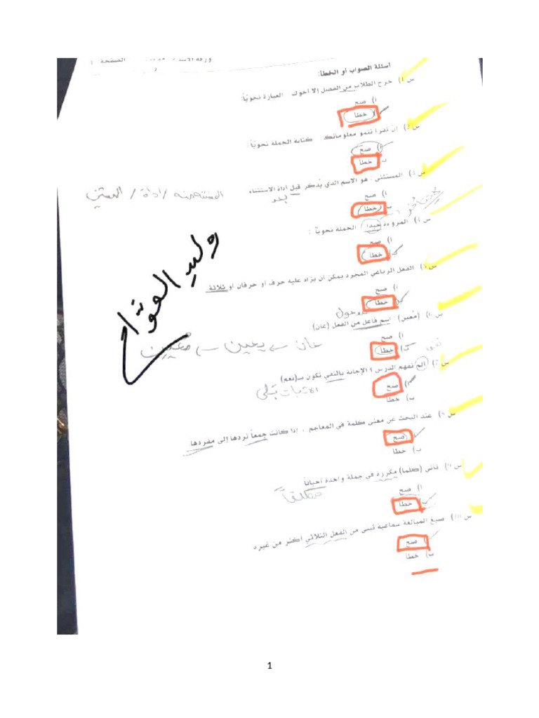 امتحان النحو والصرف 2024 الصف التاسع ليبيا | PDF