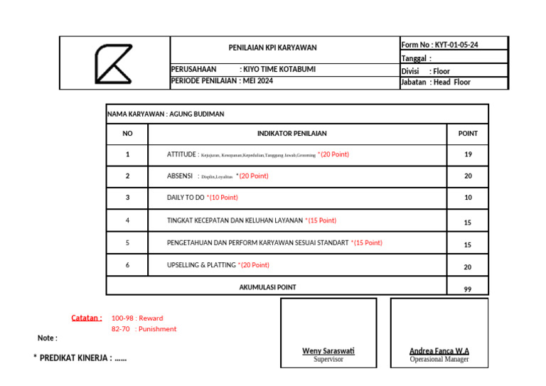 Form-KPI Kiyo Time Kotabumi Karyawann | PDF