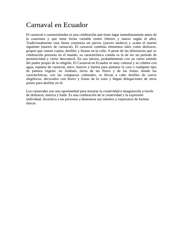 Carnaval en Ecuador | PDF
