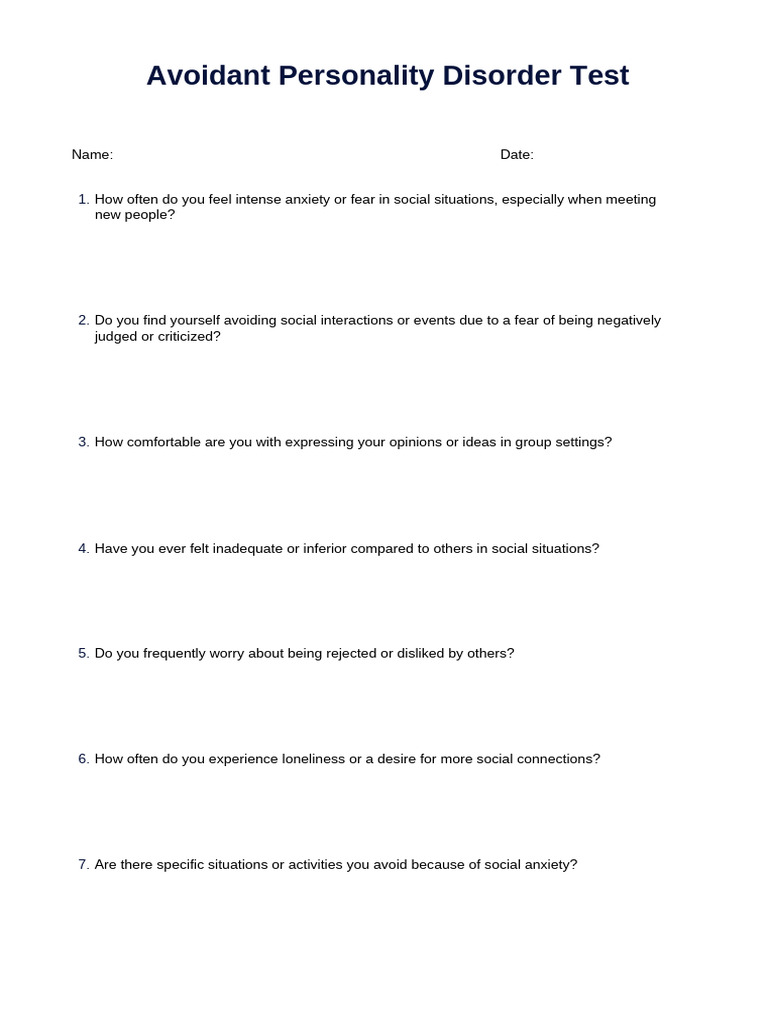 Avoidant Personality Disorder Assessment | PDF
