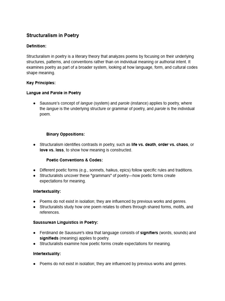 Structuralism in Poetry Explained | PDF