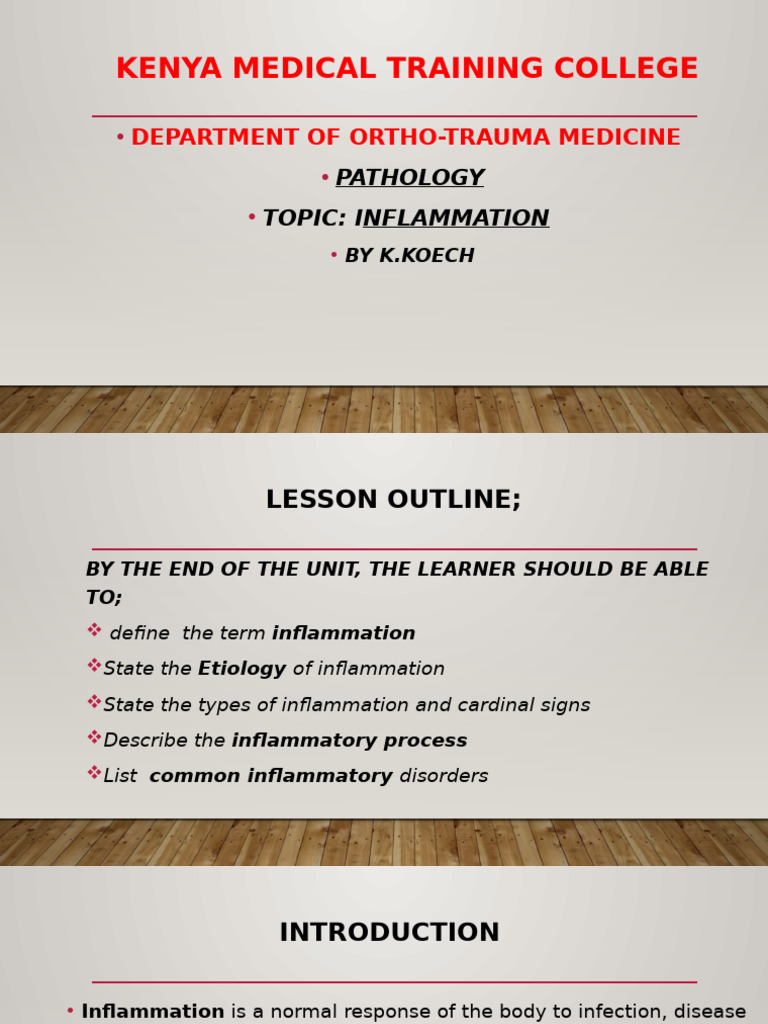 Pathology - Inflammation Lecturer | PDF | Inflammation | White Blood Cell