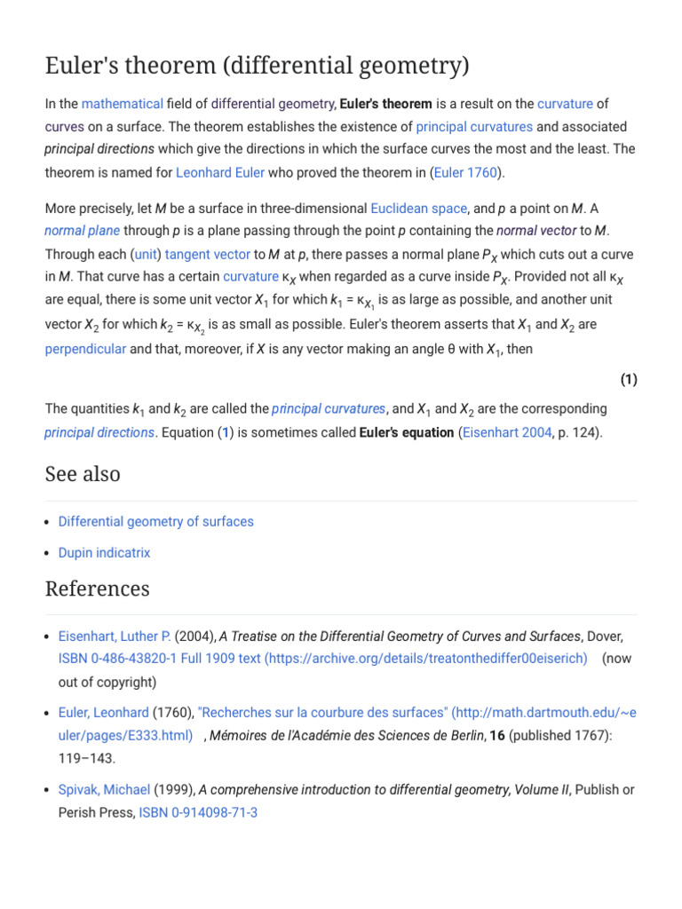 Euler's Theorem (Differential Geometry) - Wikipedia | PDF