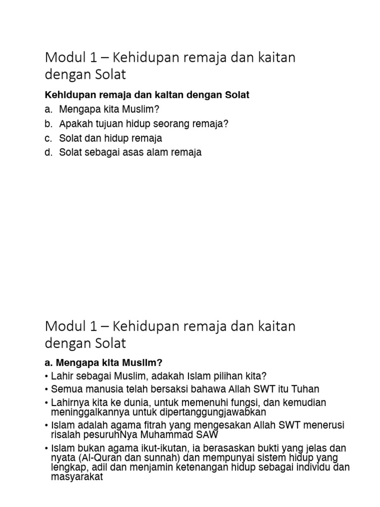 Kursus Solat Utk Remaja - Modul1-3 DRAF | PDF