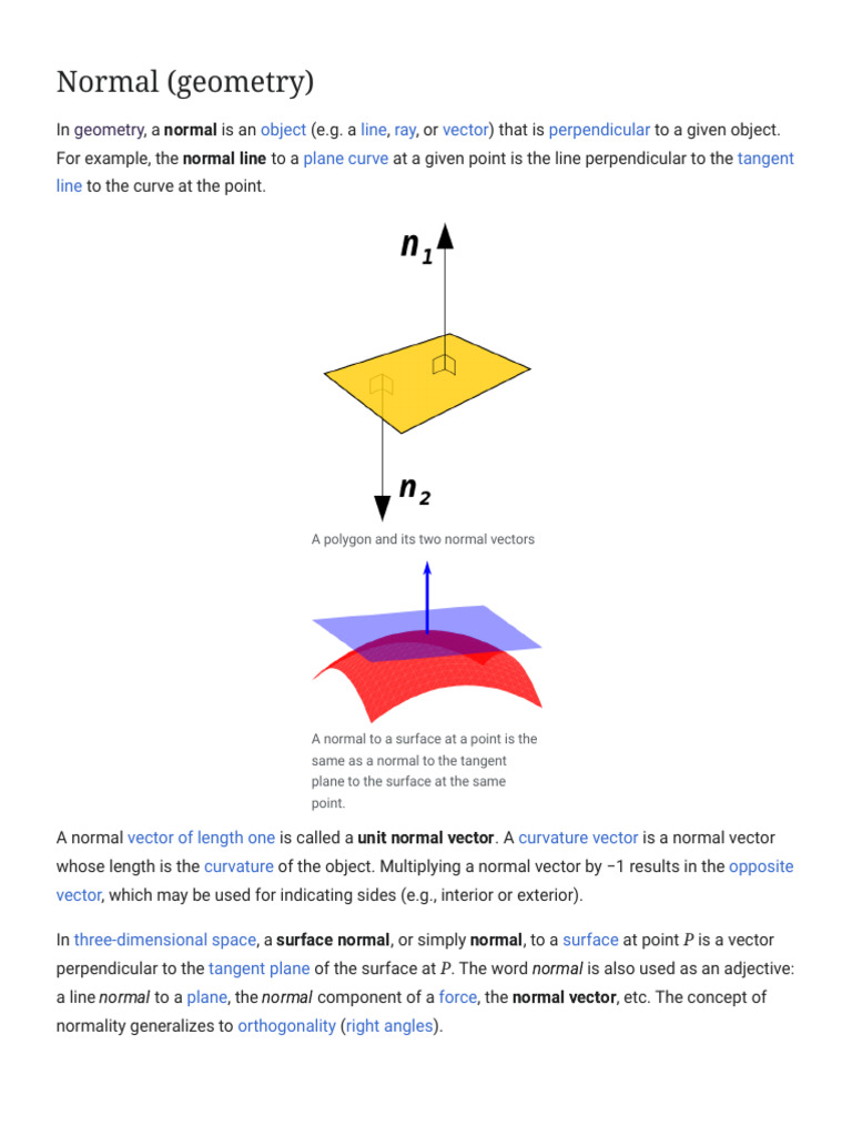 Normal (Geometry) - Wikipedia | PDF | Geometry | Mathematical Physics
