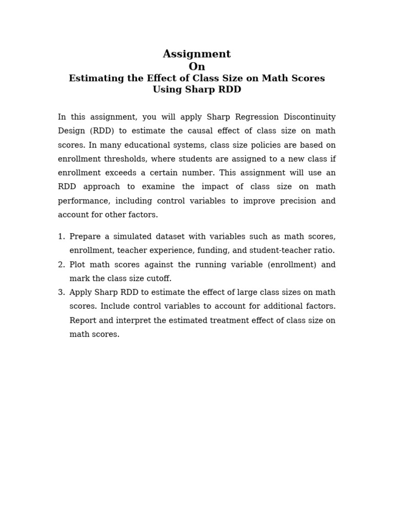 ECON4040 Class Size Math Scores RDD Assignment | PDF | Applied Mathematics | Statistical Analysis