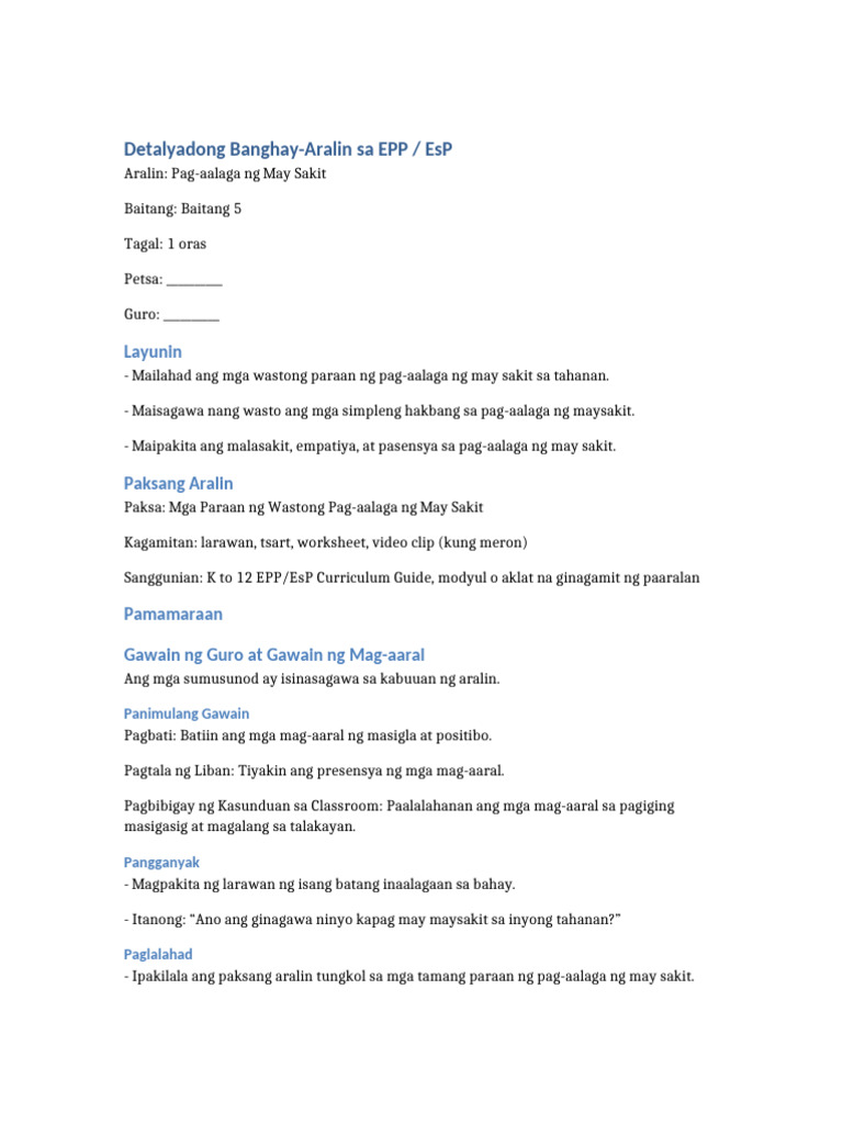 Detalyadong Banghay Aralin Format | PDF
