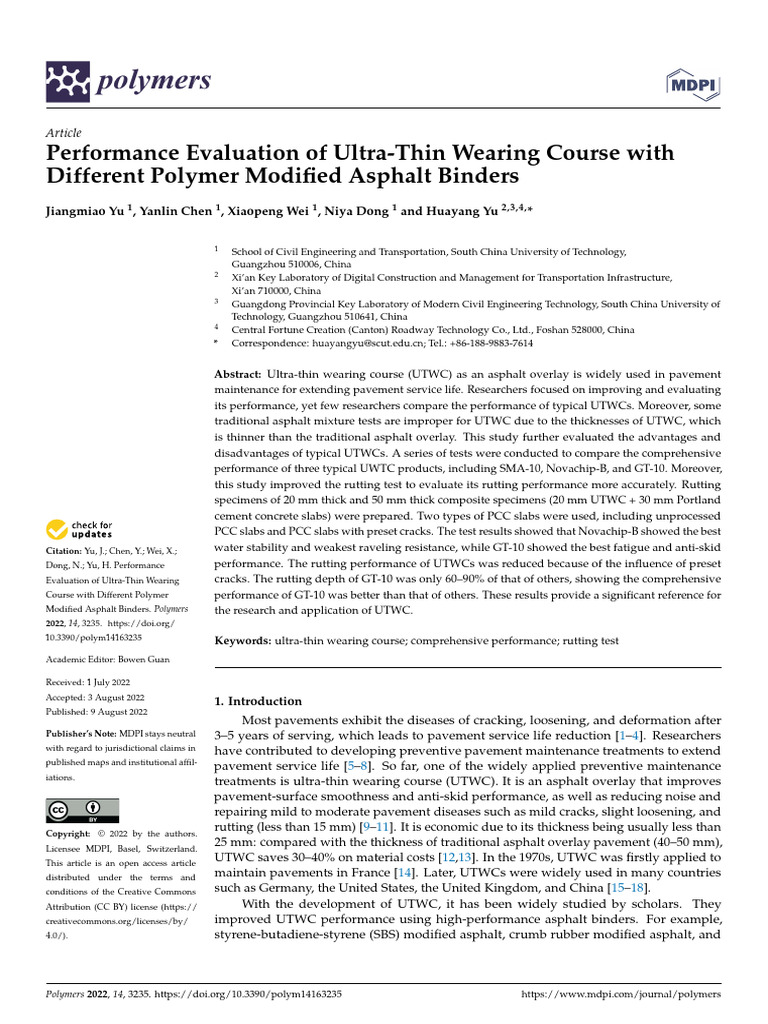 Performance Evaluation of Ultra-Thin Wearing Course with Different ...