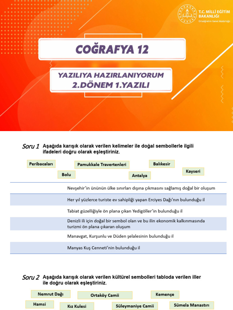 12.sinif Cografya 2.donem 1.yazili Sorulari Sorulari | PDF