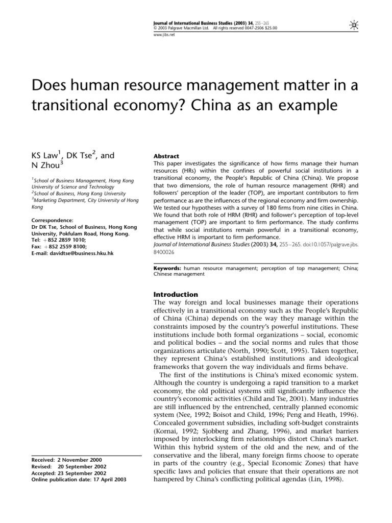 HR Management's Impact in China's Economy | PDF | Human Resource ...