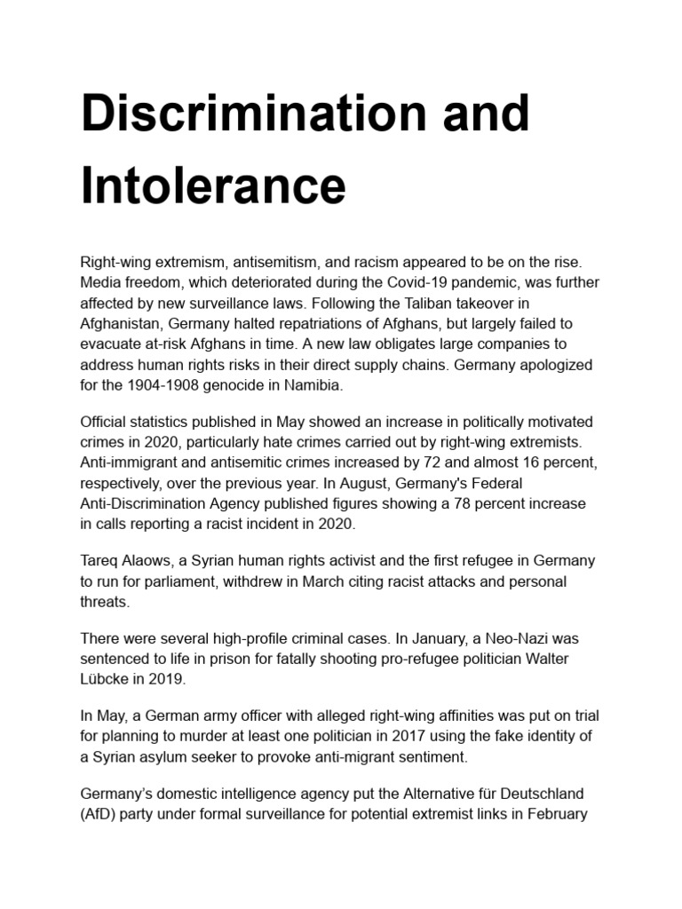 Discrimination and Intolerance | PDF | Climate Change | Justice