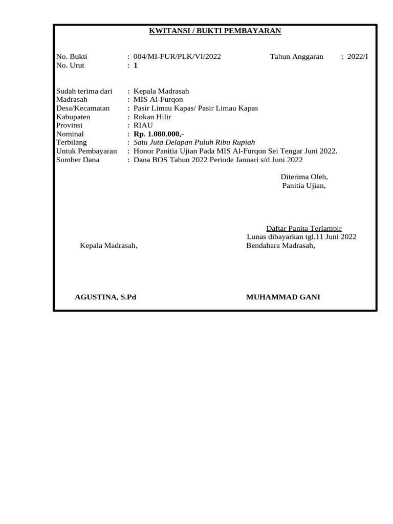 Kwitansi GBPNS LPJ Bos 2022-I-Ops-Dapo | PDF