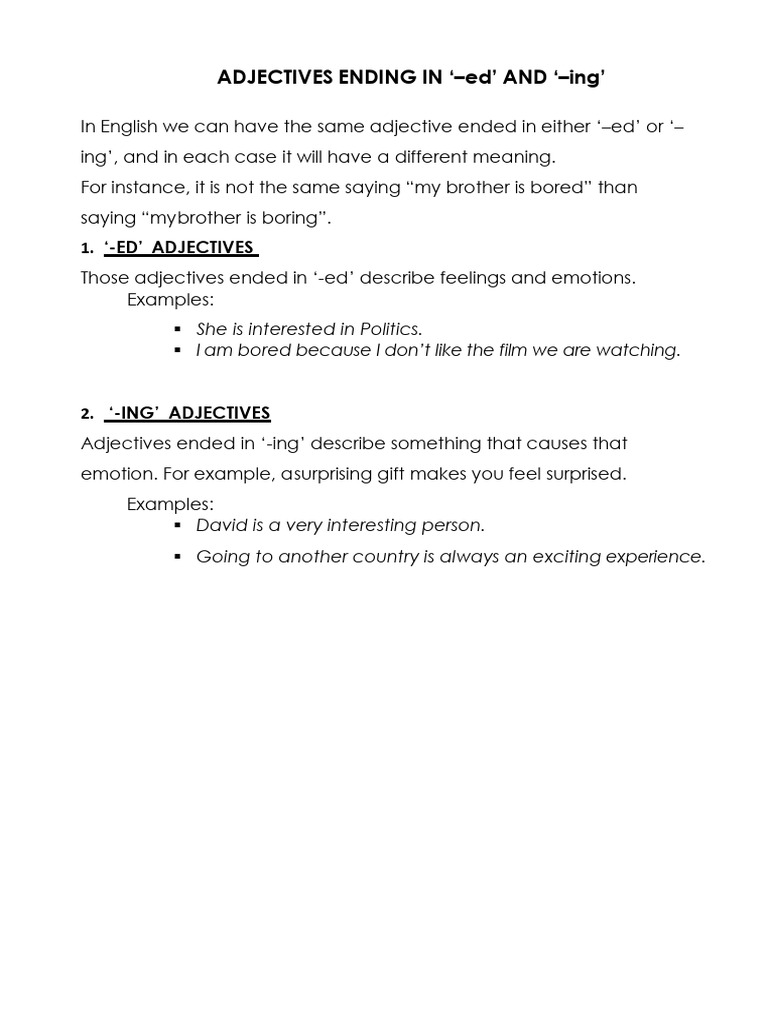 Adjectives - Ed and - Ing | PDF