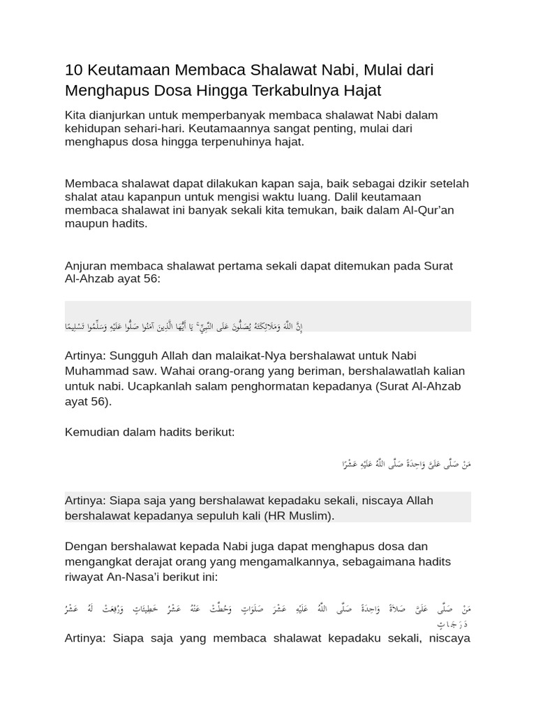 10 Keutamaan Membaca Shalawat Nabi Pdf