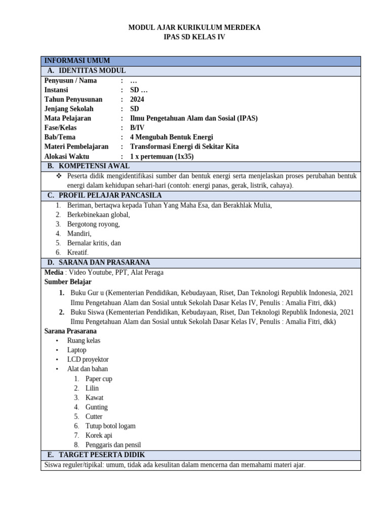 Contoh Modul Ajar Pemb IPS | PDF