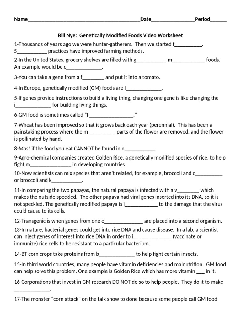 Genetically Modified Food Ws | PDF | Genetic Engineering | Genetically ...
