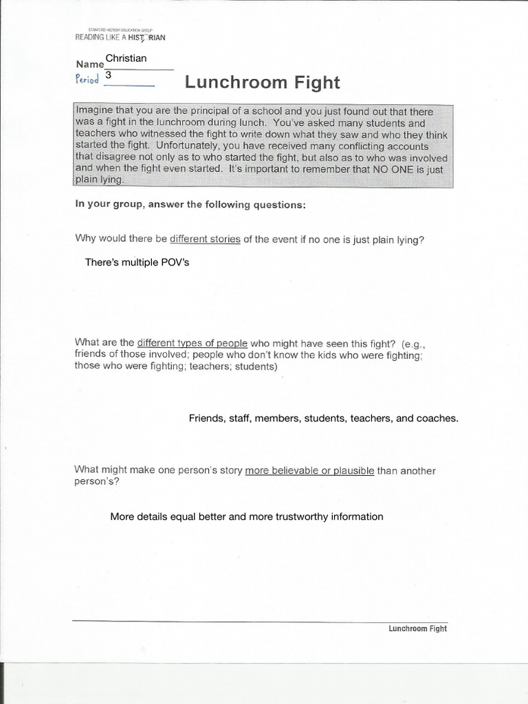 Lunchroom Fight | PDF