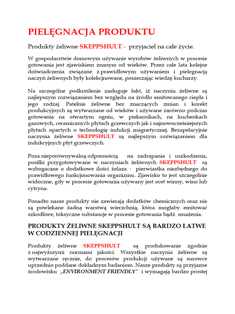 Pielegnacja Produktu | PDF