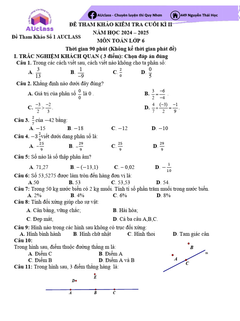 Đề Ck2 Lớp 6 Auclass | PDF