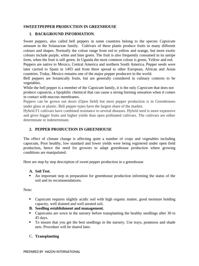 Sweetpepper Greenhouse Production Proposal | PDF | Capsicum | Bell Pepper