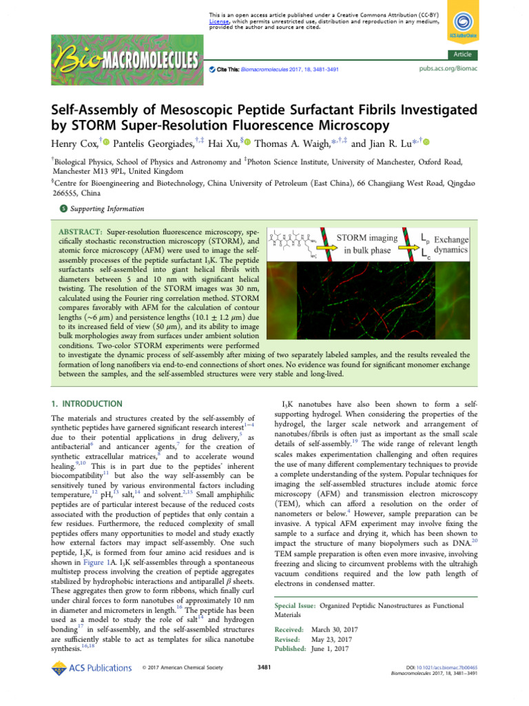 Cox Et Al 2017 Self Assembly of Mesoscopic Peptide Surfactant Fibrils ...