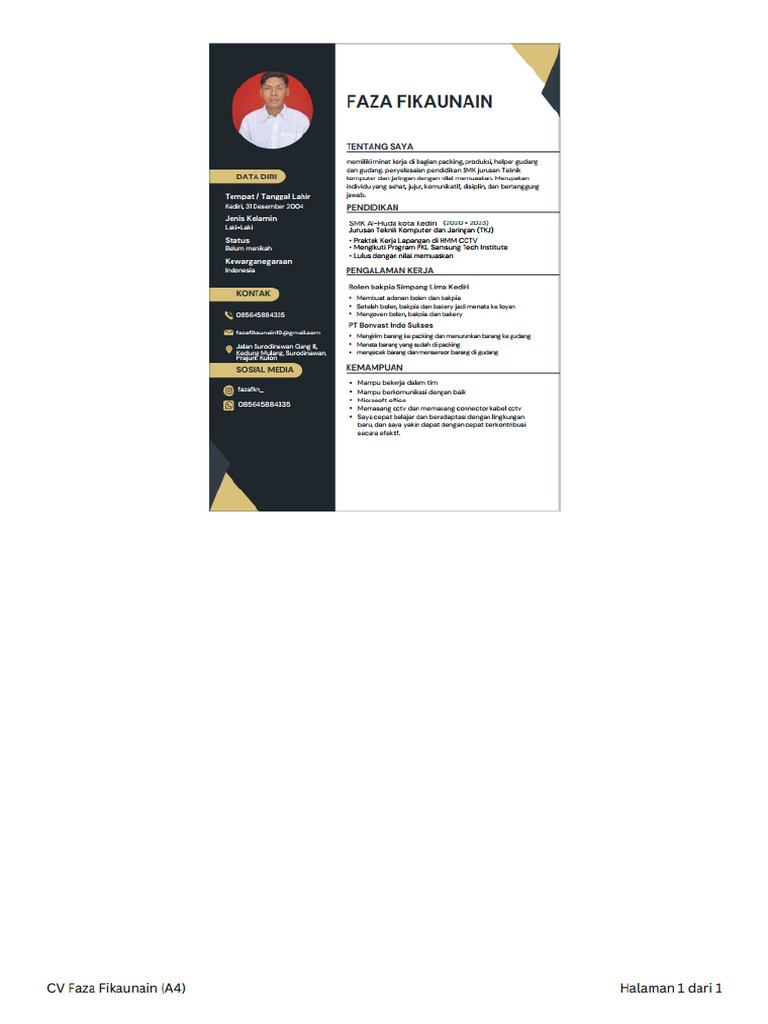 CV Faza Fikaunain (A4) (1) | PDF