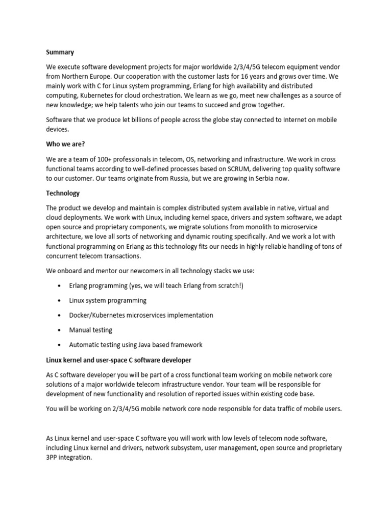 Linux Developer Job Description Template | PDF | Linux | Kernel ...