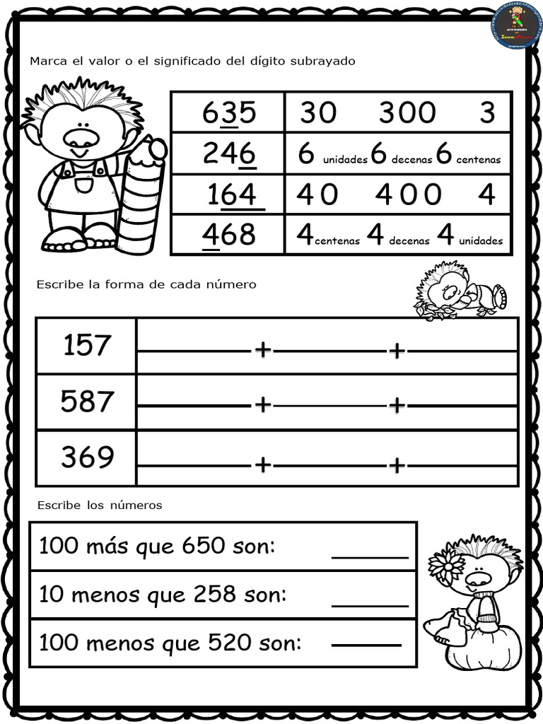 100 Más Que 650 Son: 10 Menos Que 258 Son: 100 Menos Que 520 Son | PDF