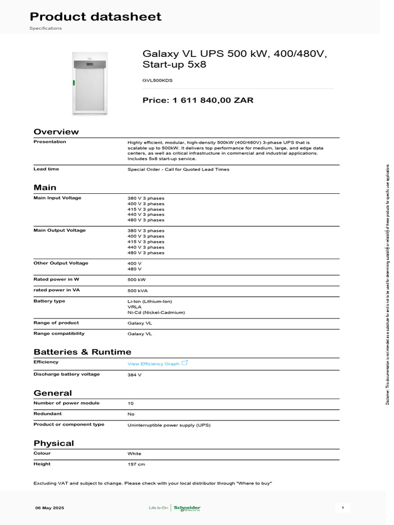 Schneider Electric - Galaxy-VL - GVL500KDS | PDF | Electrical ...