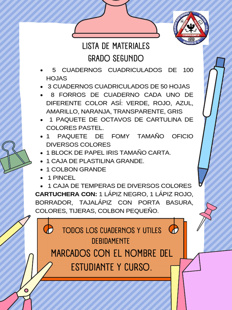 Checklist lista de materiales escolares bonito | PDF