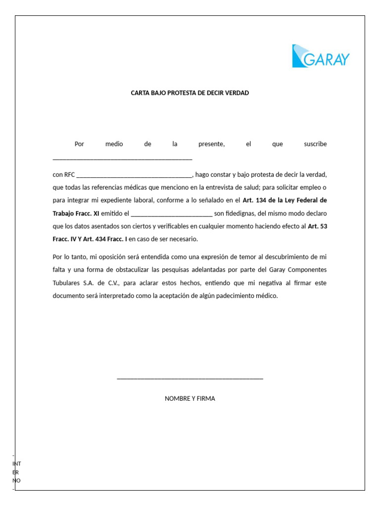 Carta Bajo Protesta de Decir Verdad | PDF