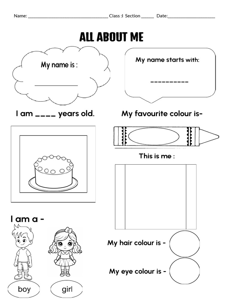 All About Me Worksheet for Grade 1 | PDF