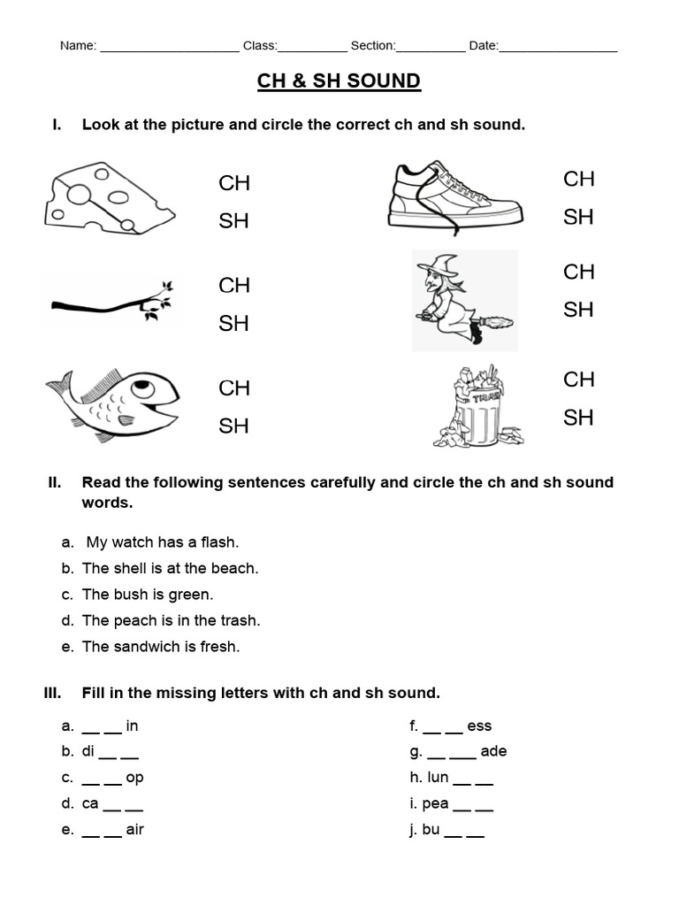 CH and SH Worksheet | PDF