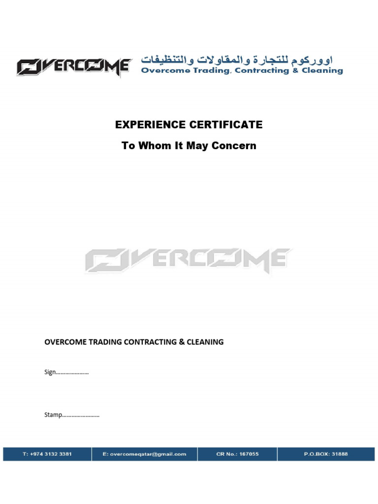 Experience Certificate for Welder and Plumber | PDF