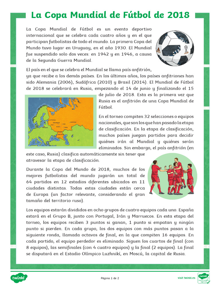 Es t2 e 41402 La Copa Mundial de Futbol de 2018 Comprension Lectora ...