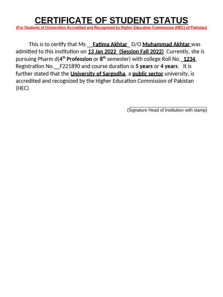 Cert Student Status | PDF