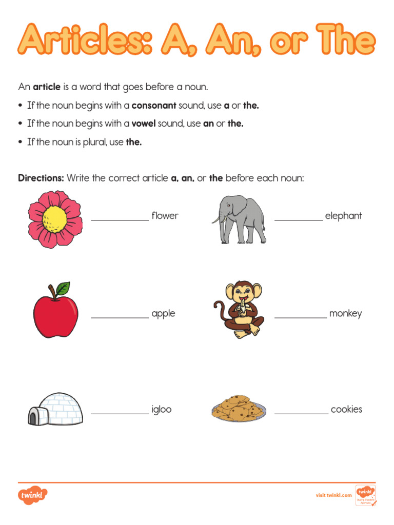 Color Second Grade Articles A, An, or The Activity | PDF