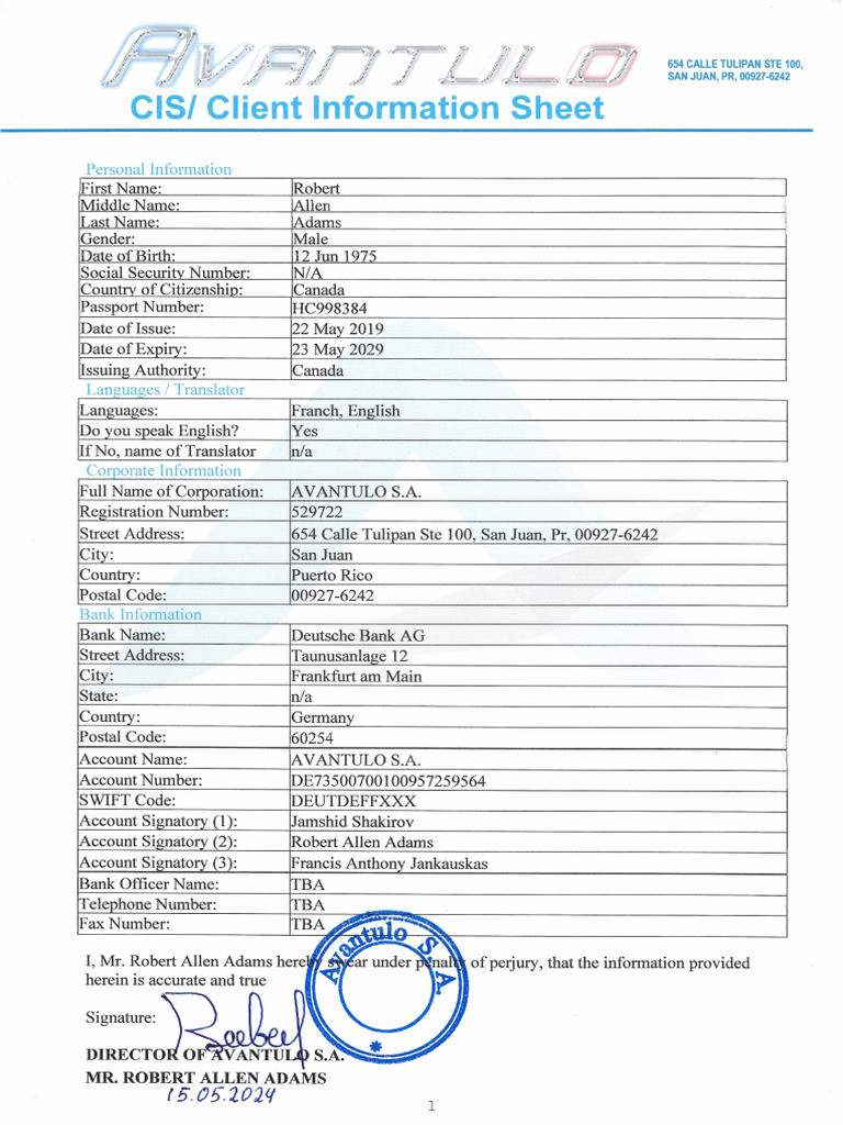 CIS OF AVANTULO S.A | PDF