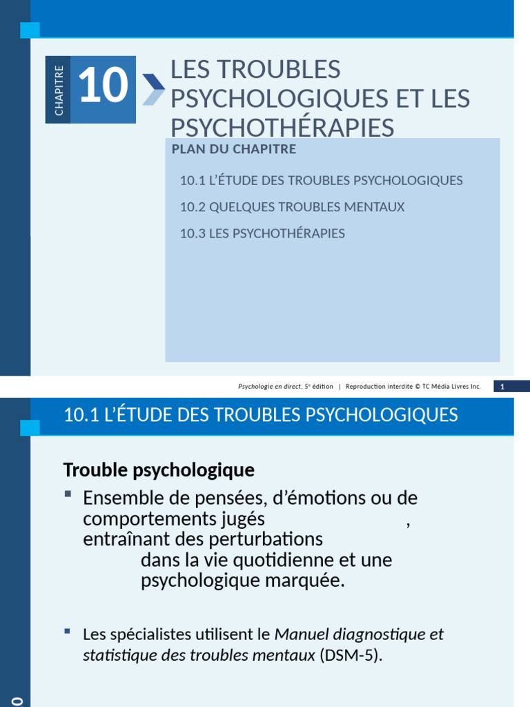 Chapitre 10 Les Tr. Psycho. Et Les Thérapies Version H2025 ÉTUDIANT | PDF | Psychothérapie ...