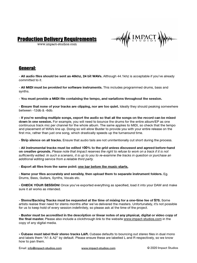 Audio Production Delivery Guidelines | PDF | Music Technology | Sound