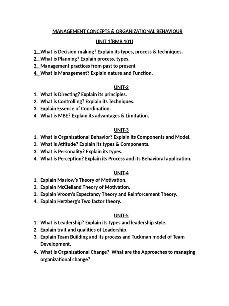 Important Question BMB 101 (MC&OB) | PDF