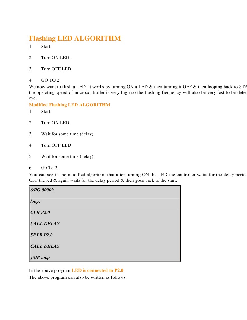 Modified Flashing LED ALGORITHM | PDF | Microcontroller | Control Flow