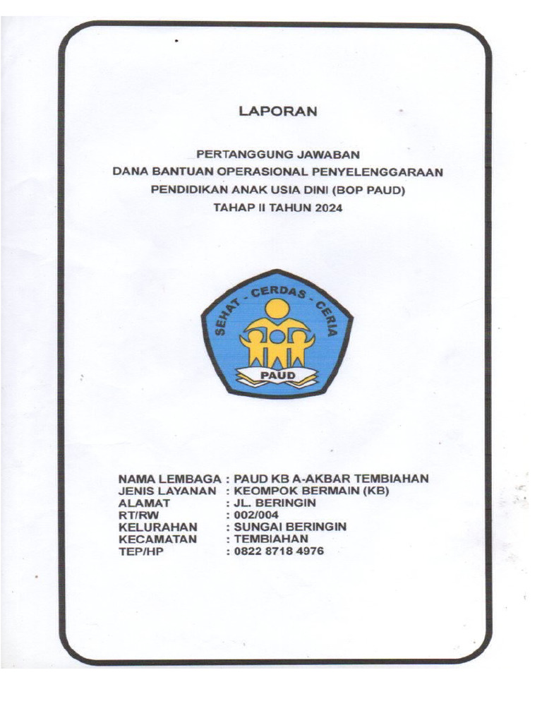 Lpj Bop Paud-Al-Akbar Tahap II Tahun 2024 | PDF
