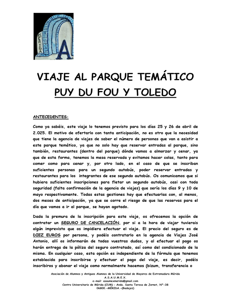 Viaje A Puy Du Fou Itinerario y Precio - Días 25 y 26 de Abril de 2.025 2 | PDF
