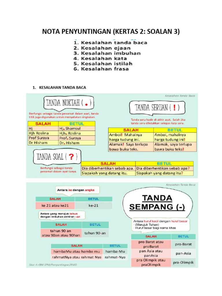 Nota Penyuntingan (Kertas 2: Soalan 3) : 1. Kesalahan Tanda Baca | PDF