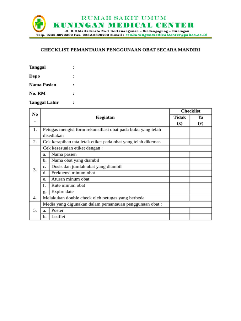 Checlist Pemantauan Penggunaan Obat Secara Mandiri 2023 | PDF