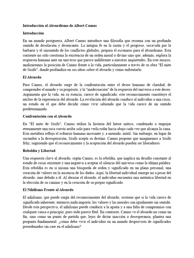 Introducción Al Absurdismo de Albert Camus | PDF | Albert Camus