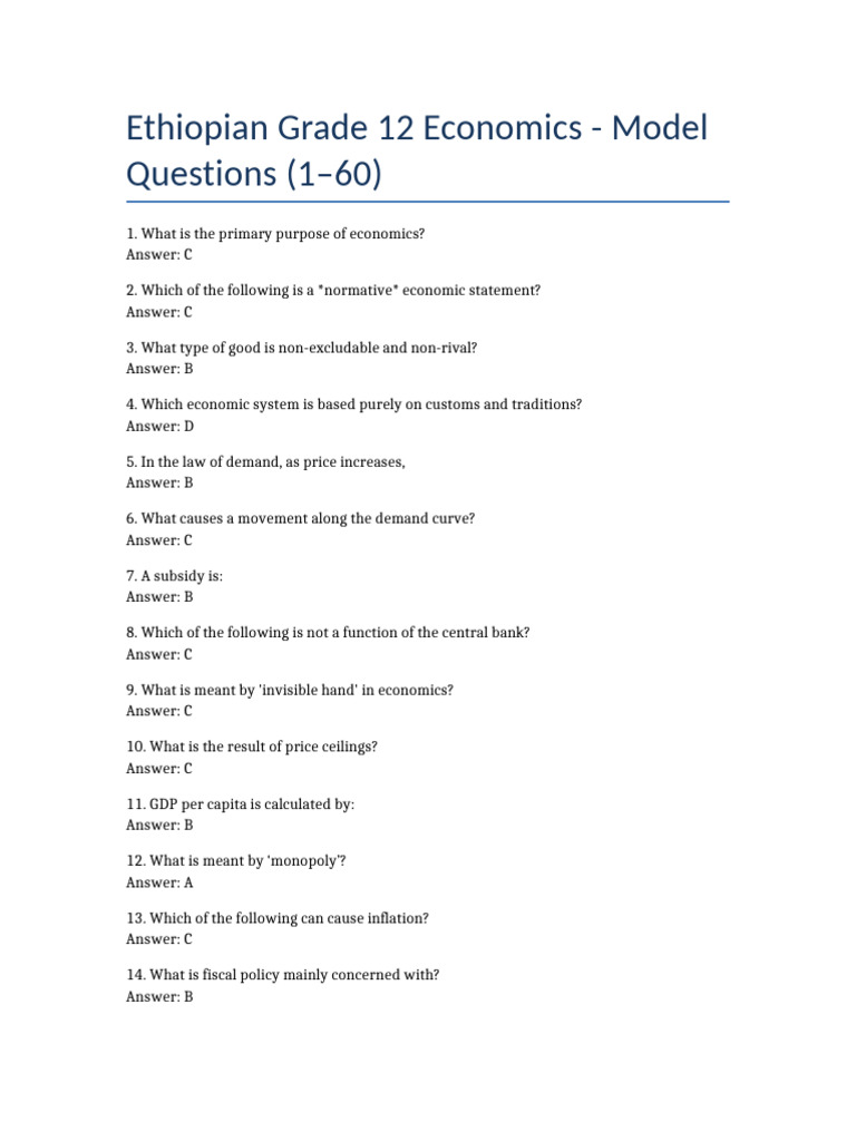 Grade 12 Economics Model Questions | PDF | Economics | Monetary Policy